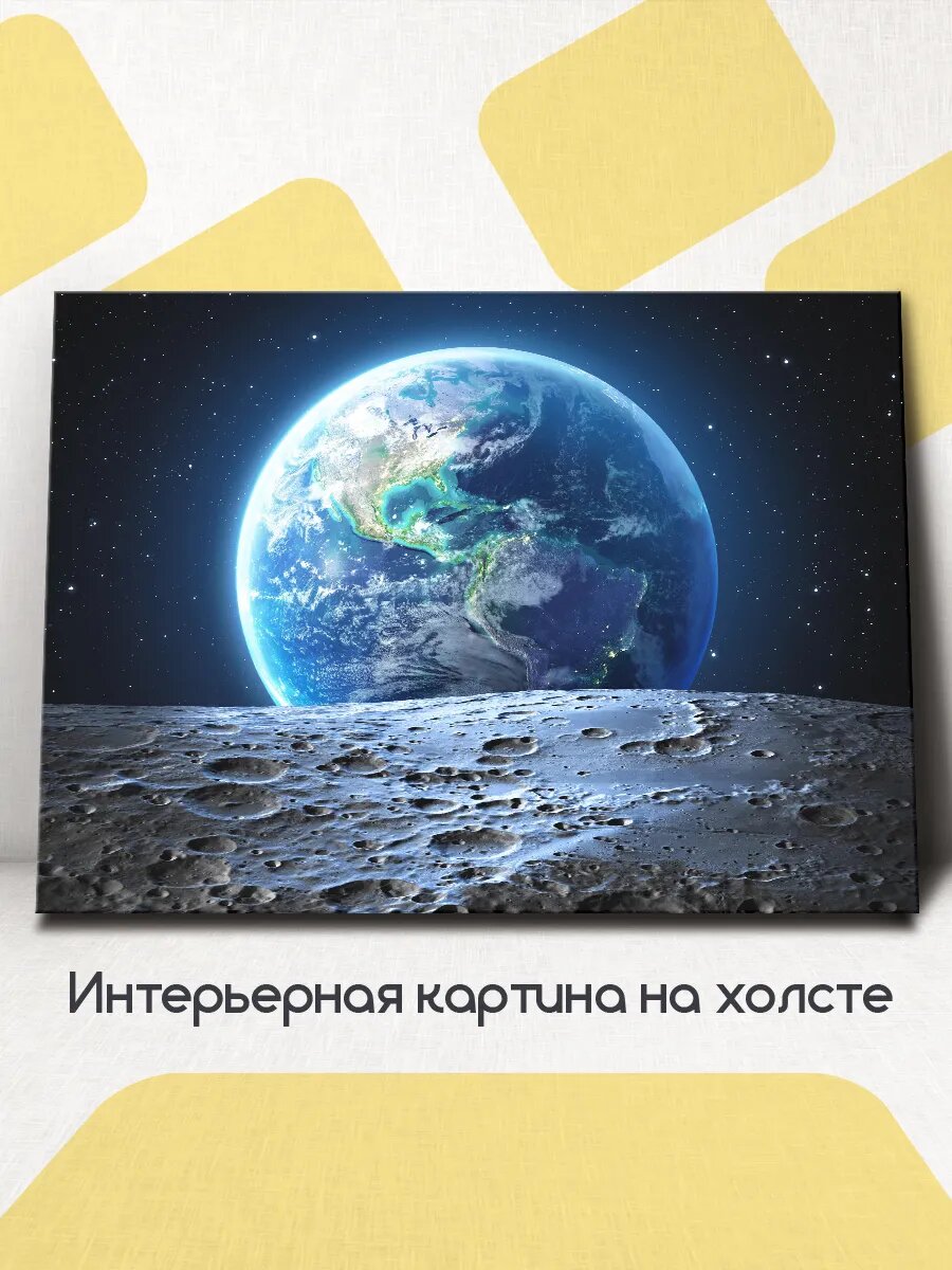 Картина на стену Вид с луны на землю, космос 40x30 см