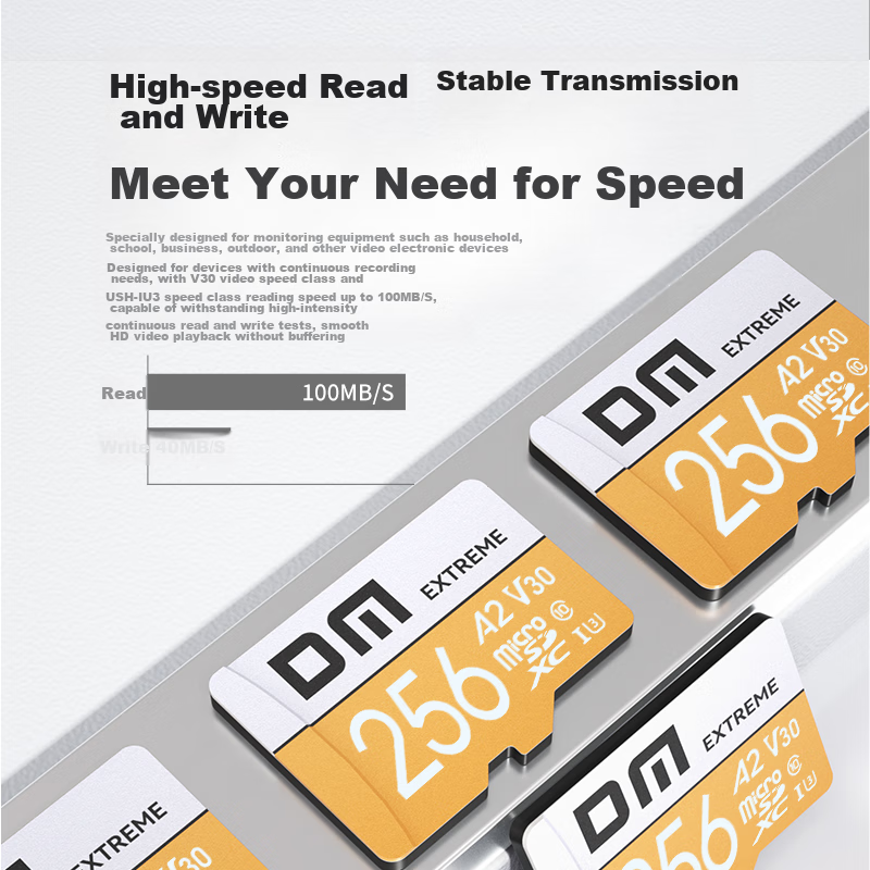 DM Daimai 256GB TF MicroSD Карта Золотая Версия A2 V30 Для Игровых Телефонов и Dash Cam Многоустройственная