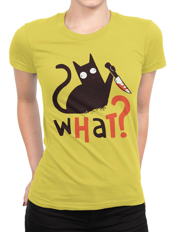 Футболка Котик-убийца с ножом "WHAT?" / Женская