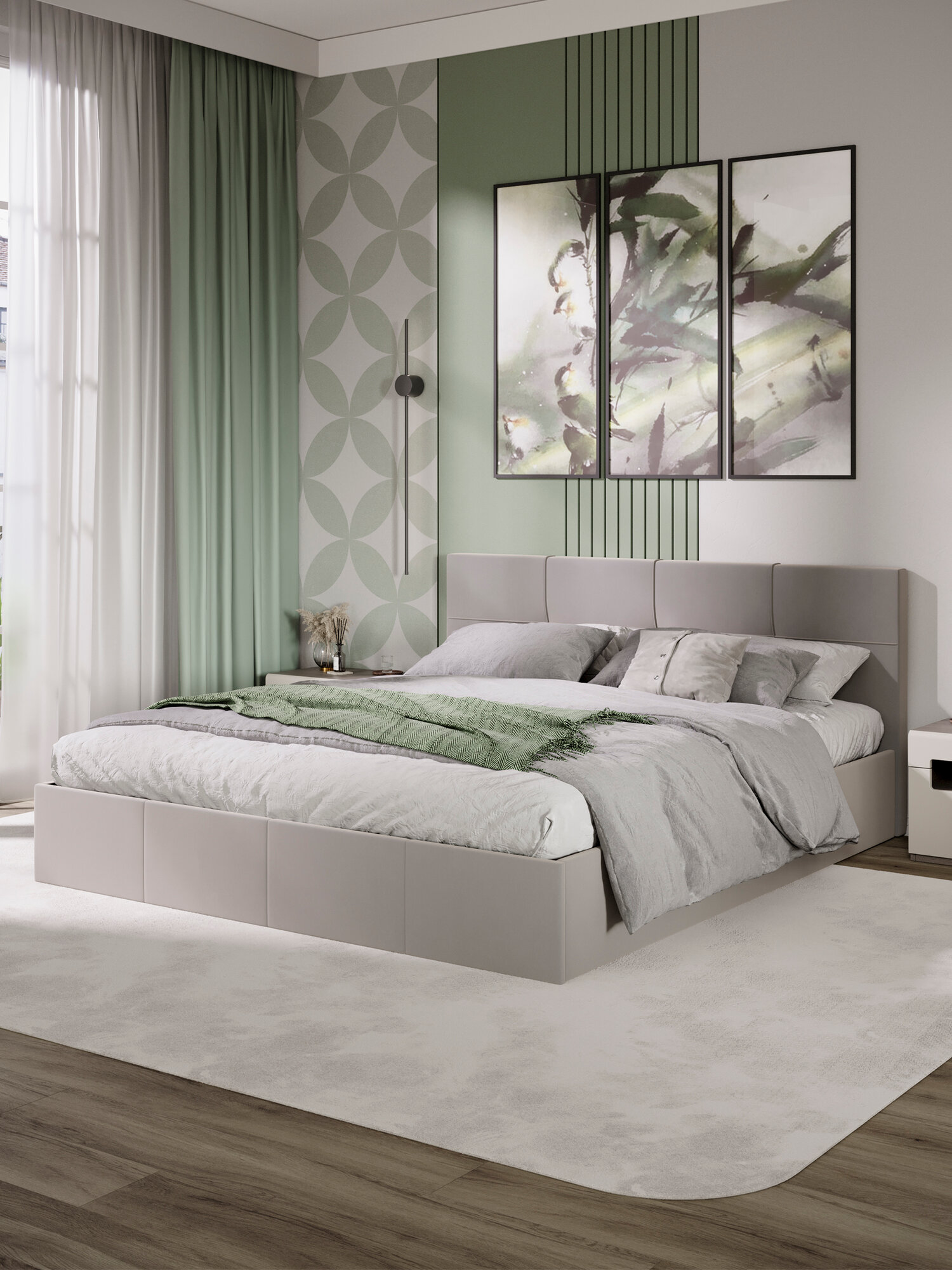 Лора Кровать с мягкой обивкой и заглушиной (1800) с ПМ Велюр Confetti Smoke