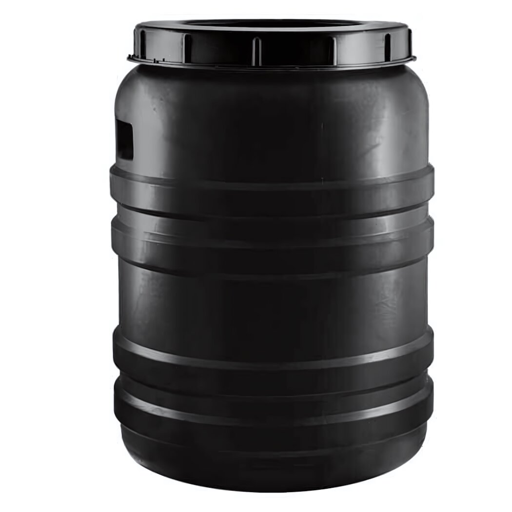Бочка пластиковая 50 л с широким горлом, черная, для строительных смесей
