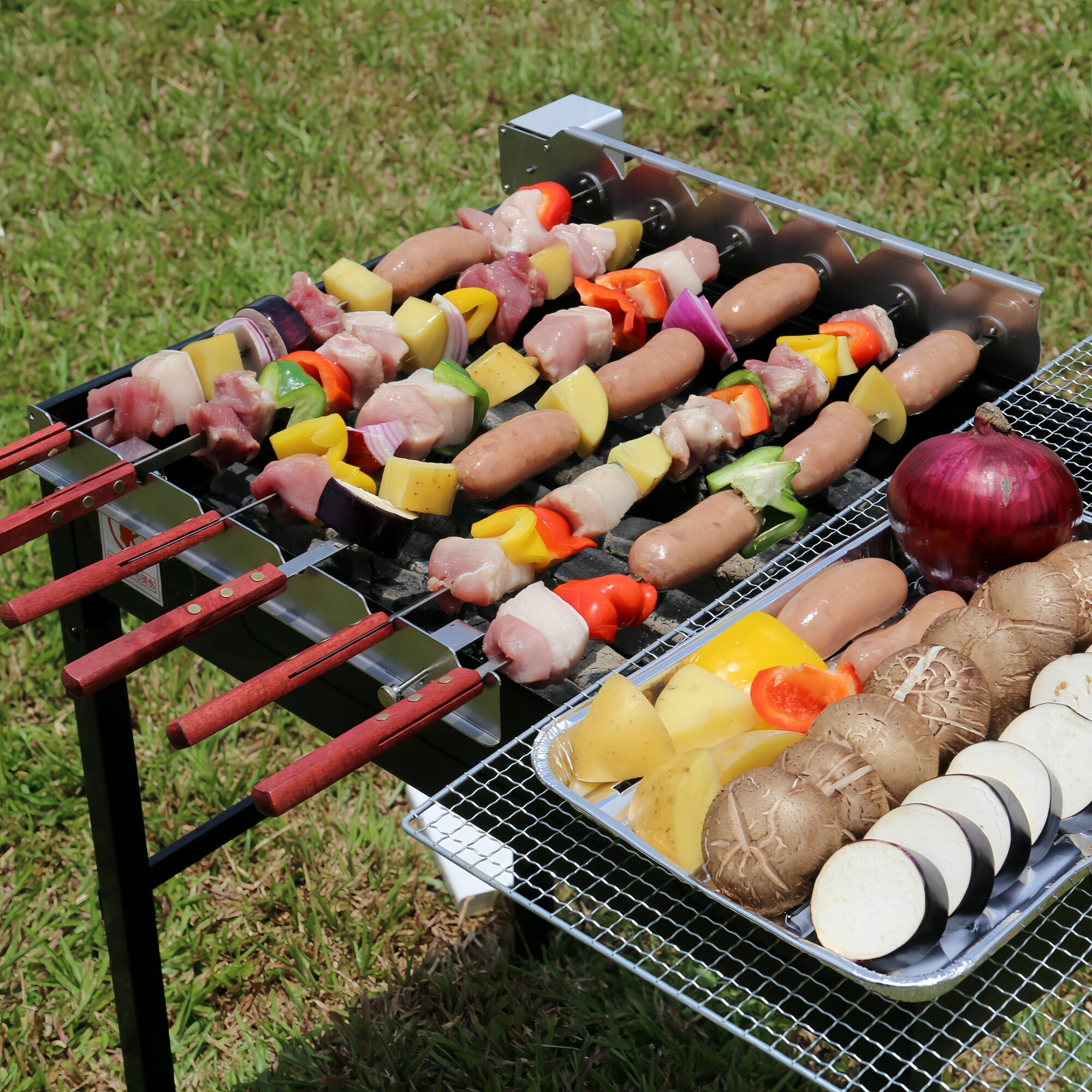 Электровертел для шашлыка с мотором и подставкой, автоматическое вращение шампуров для мангала, нержавеющая сталь 304