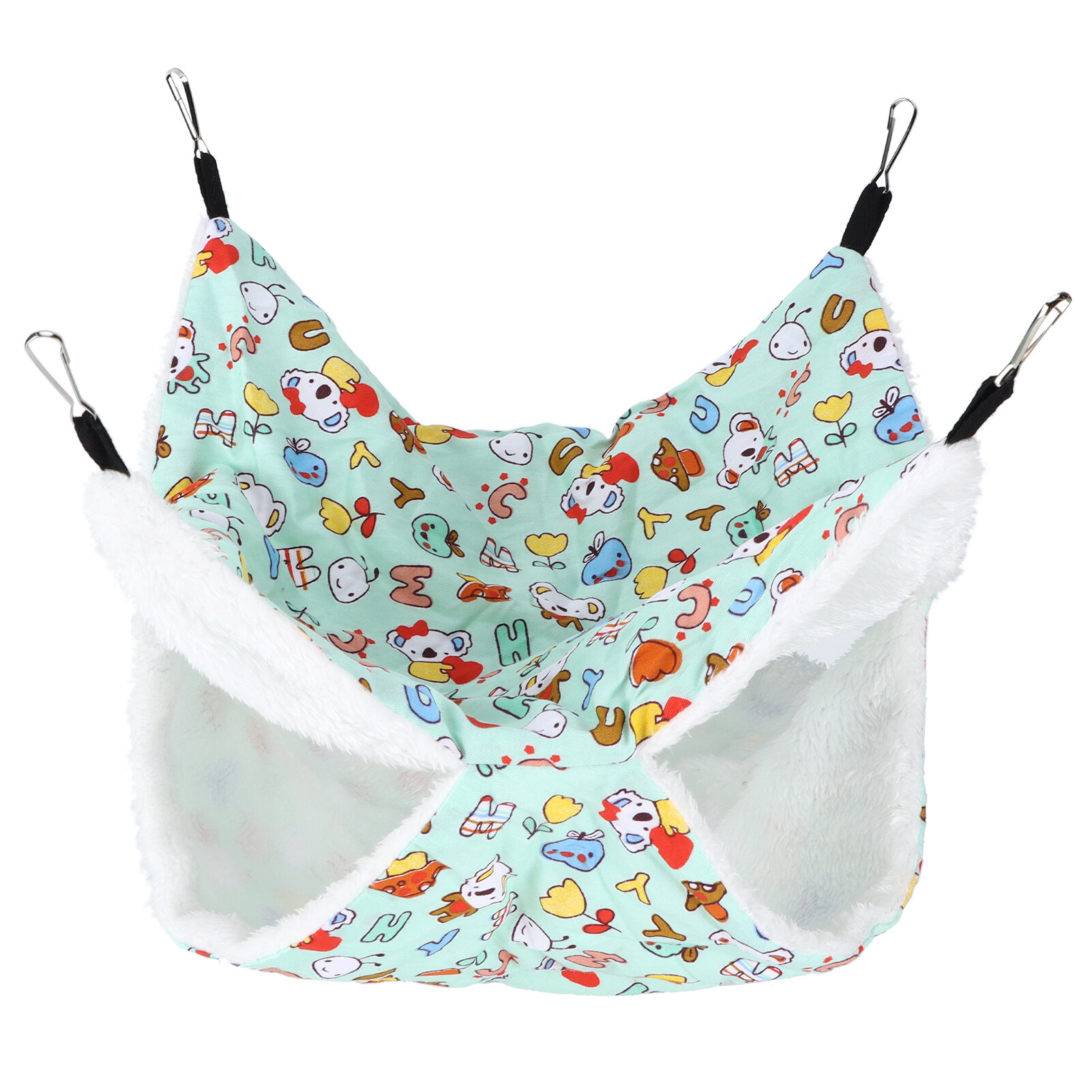 Подвесной гамак для мелких животных, тёплый плюшевый двухъярусный лежак, клетка для домашних животных, гамак для хомяка, хорька, шиншиллы, морской свинки, мультяшный зелёный