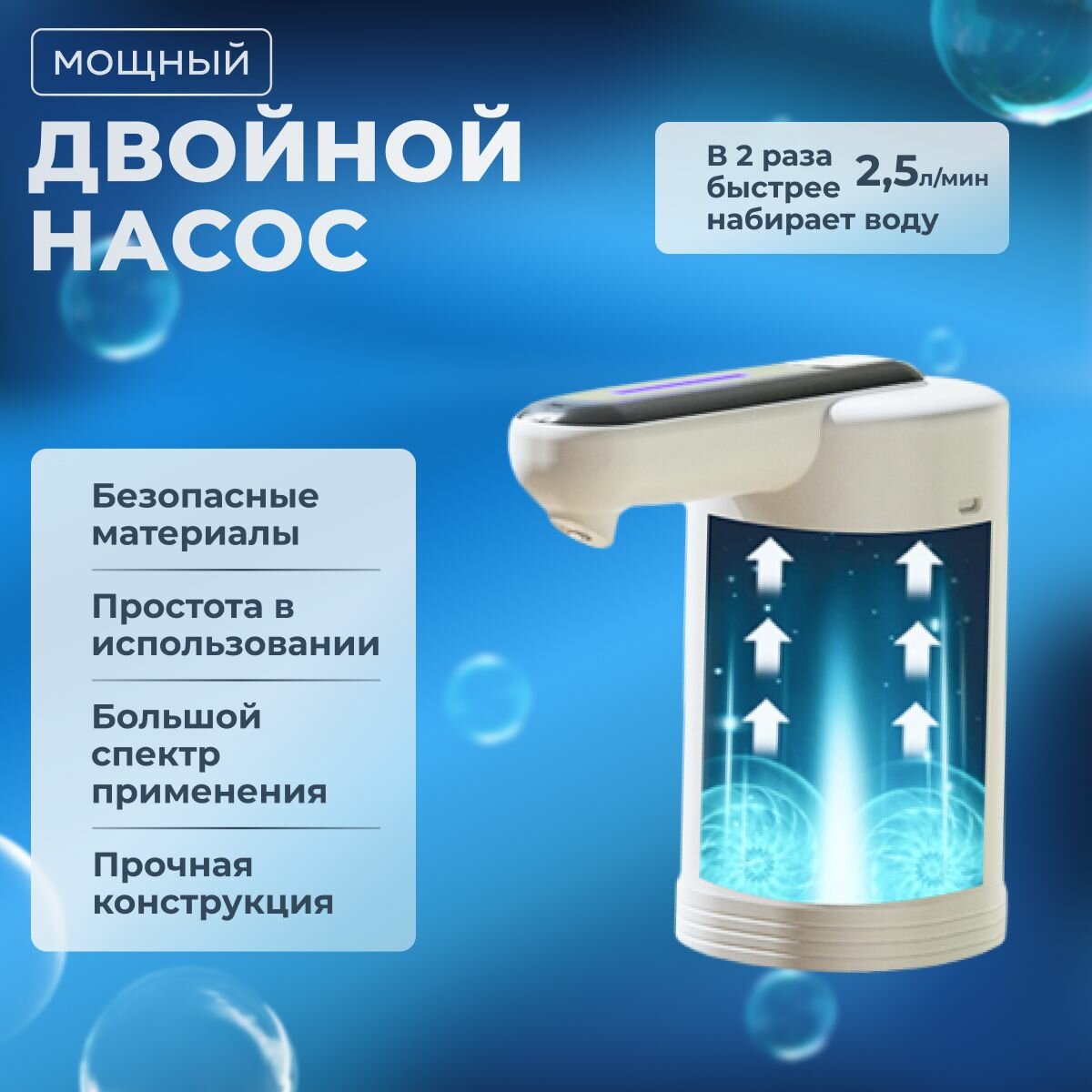 Помпа электрическая для воды 19л с двойным насосом D15, кремовая