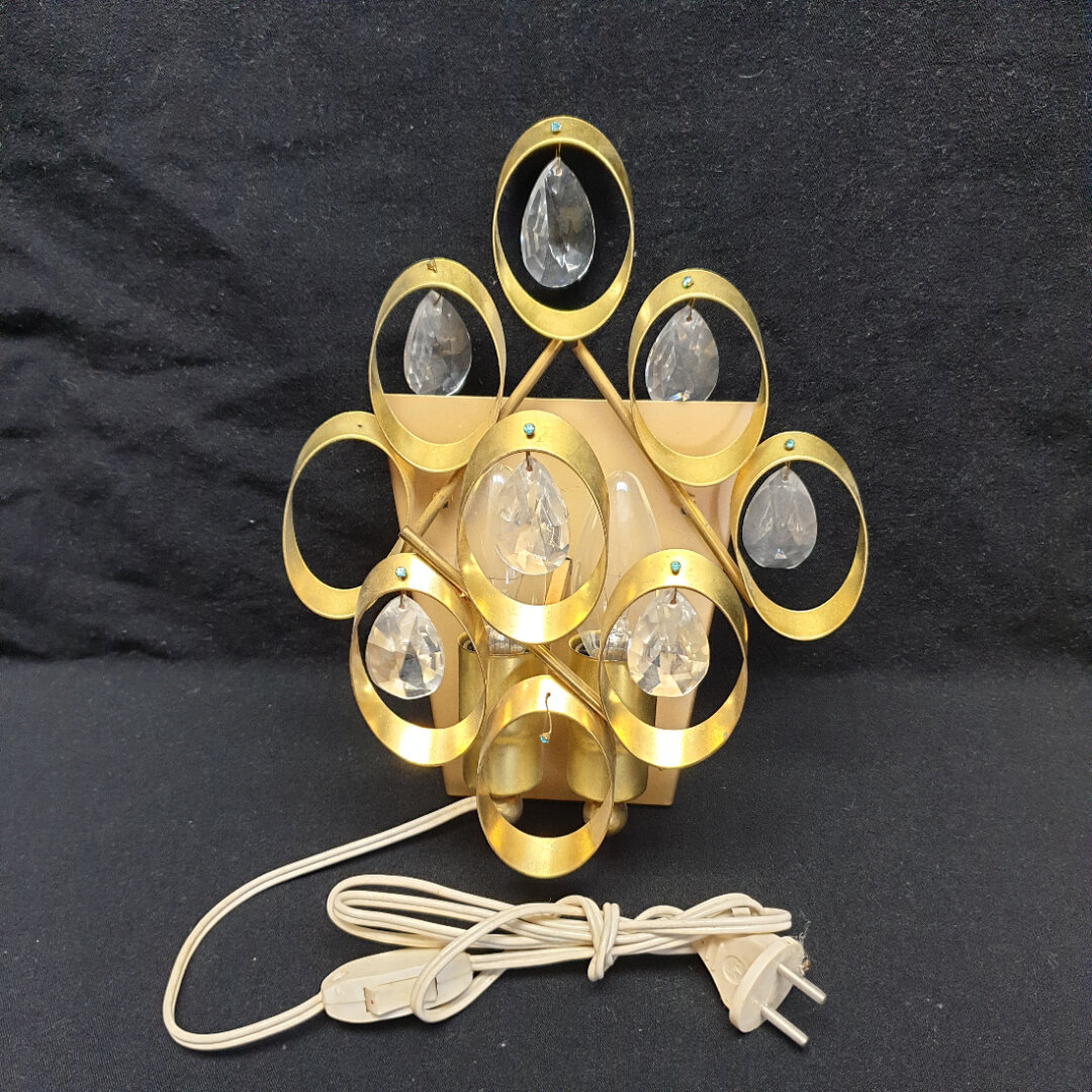 Светильник - бра настенный "Русский мед", хрусталь, металл, высота 29 см. Винтаж, СССР.