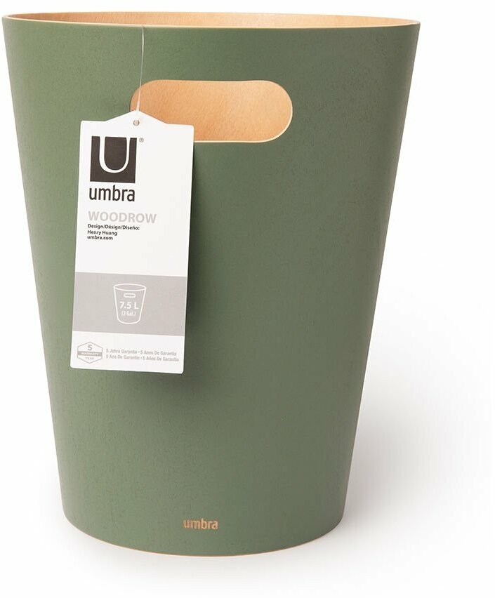 Корзина для мусора Umbra Woodrow, березовая гнутая фанера, круглая, 7.5 л, зеленая