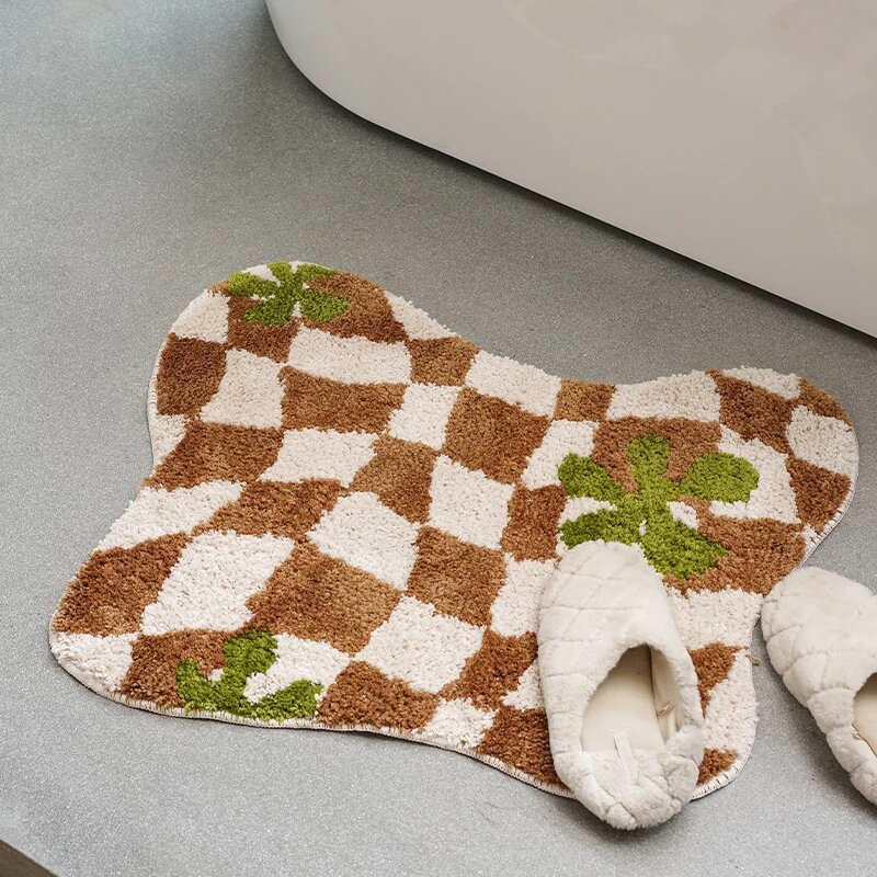 Нестандартная сетка коврик для ванной , Желтовато-коричневый плед, флокированный 40x60CM