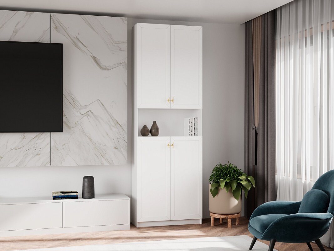 Шкаф книжный стеллаж Билли Хелена Billy по мотивам Икея Ikea - 22 Белый / Золото 80x50x240 золотистый четырехдверный