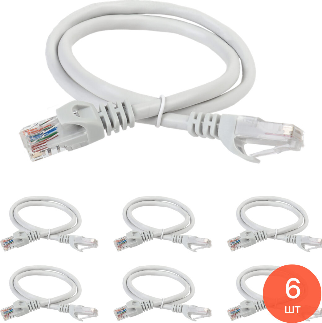Патч-корд ITK / ИТК для коммутации линий передачи информации, медь серый, 0.5м, UTP, 5е / коммутационный шнур (комплект из 6 шт)