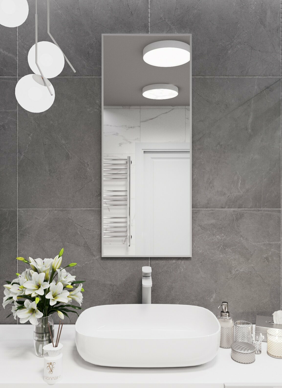 Зеркало в алюминиевой раме настенное ONE MIRROR 110х40 см. Серебро