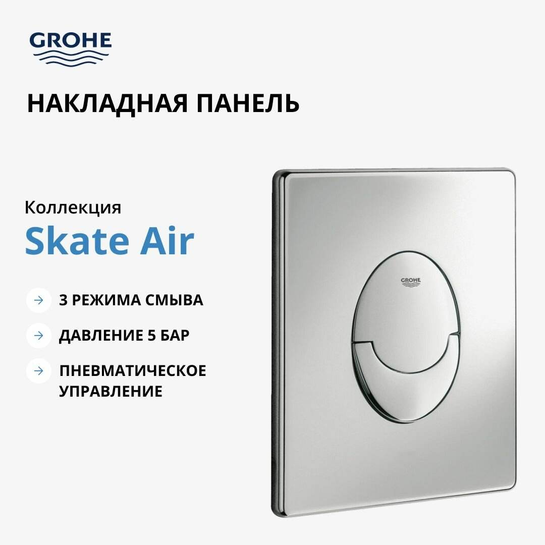 Панель смыва для унитаза GROHE Skate Air вертикальная (3 режима смыва), хром (38505000)