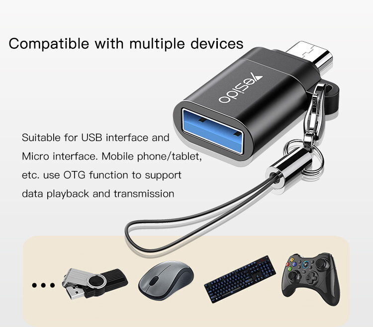OTG Переходник Yesido GS07 Micro USB (M) to USB2.0 (F), Super fast data Transmission, Тусклый