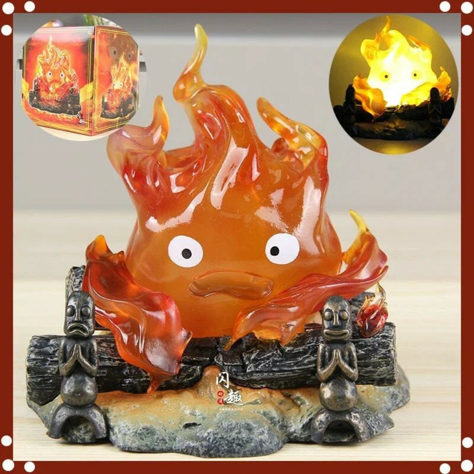 Аниме фигурка светящаяся Кальцифер (Calcifer), статуэтка из мультика ходячий замок, игрушка, ночник, 12см