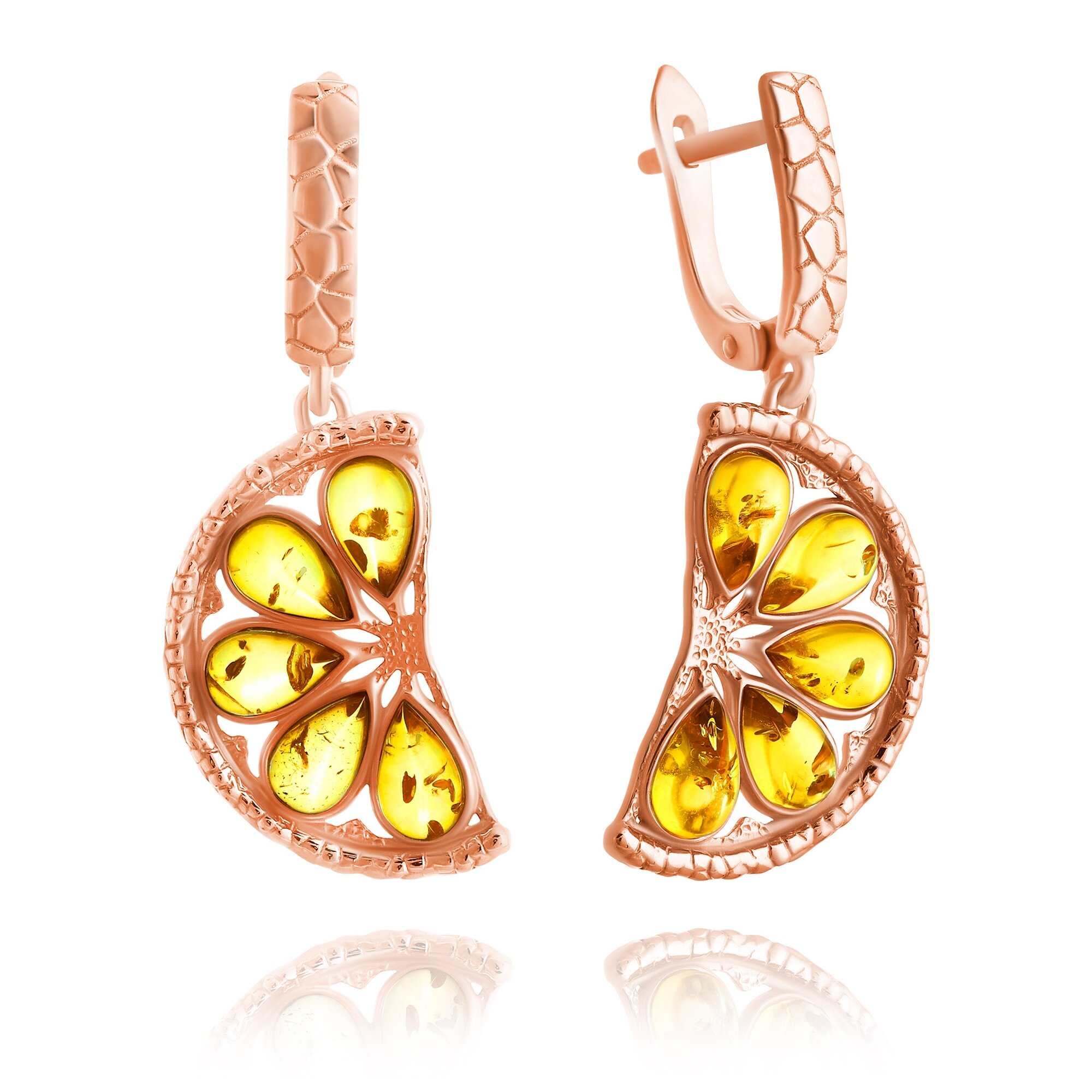 Серьги, серебро, 925 проба, золочение, янтарь