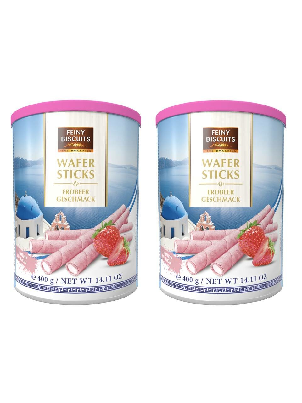 Вафельные трубочки с клубничным кремом Feiny Biscuits, 2шт по 400г
