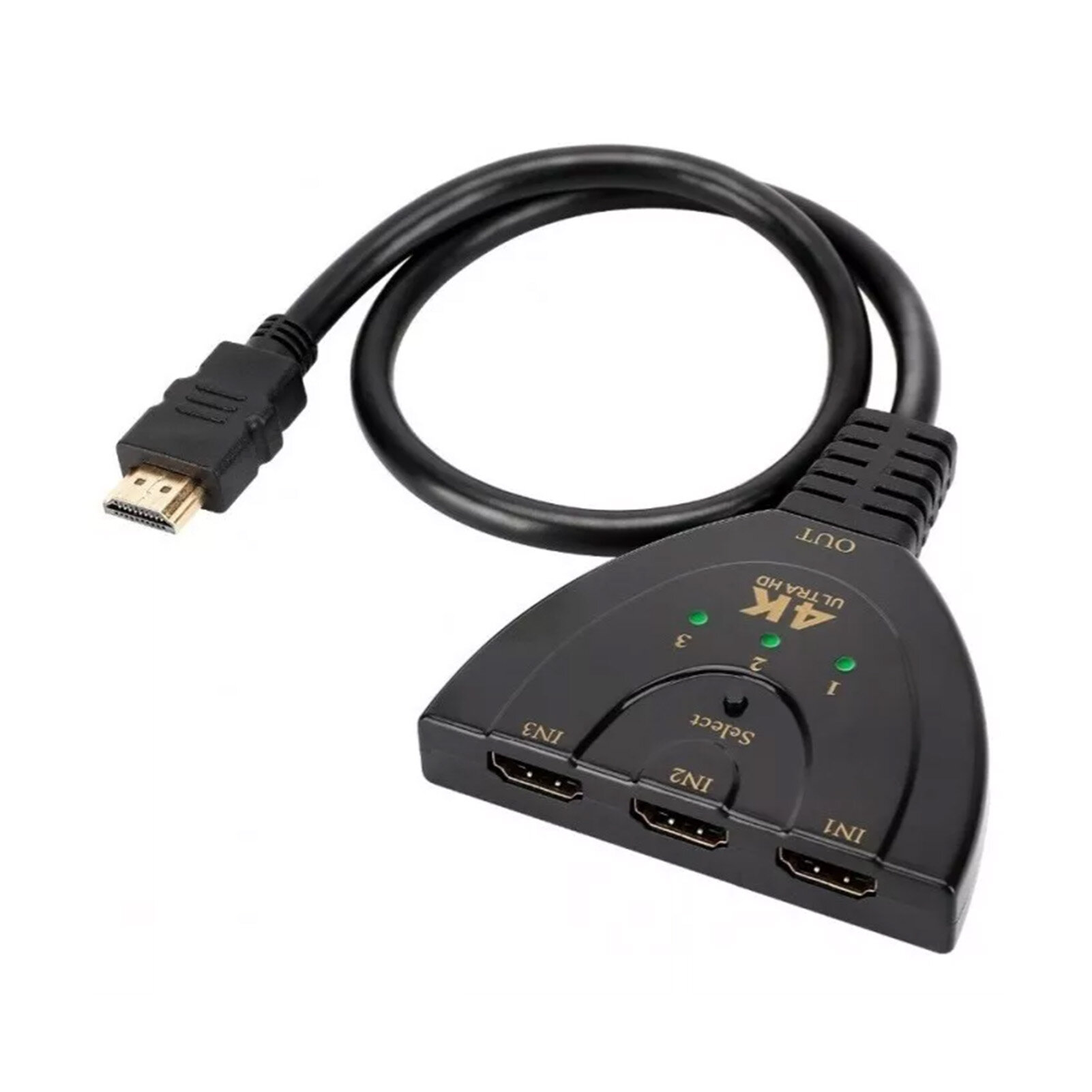 Переключатель HDMI 3-в-1, 3 порта, 4K, с индикаторами, черный