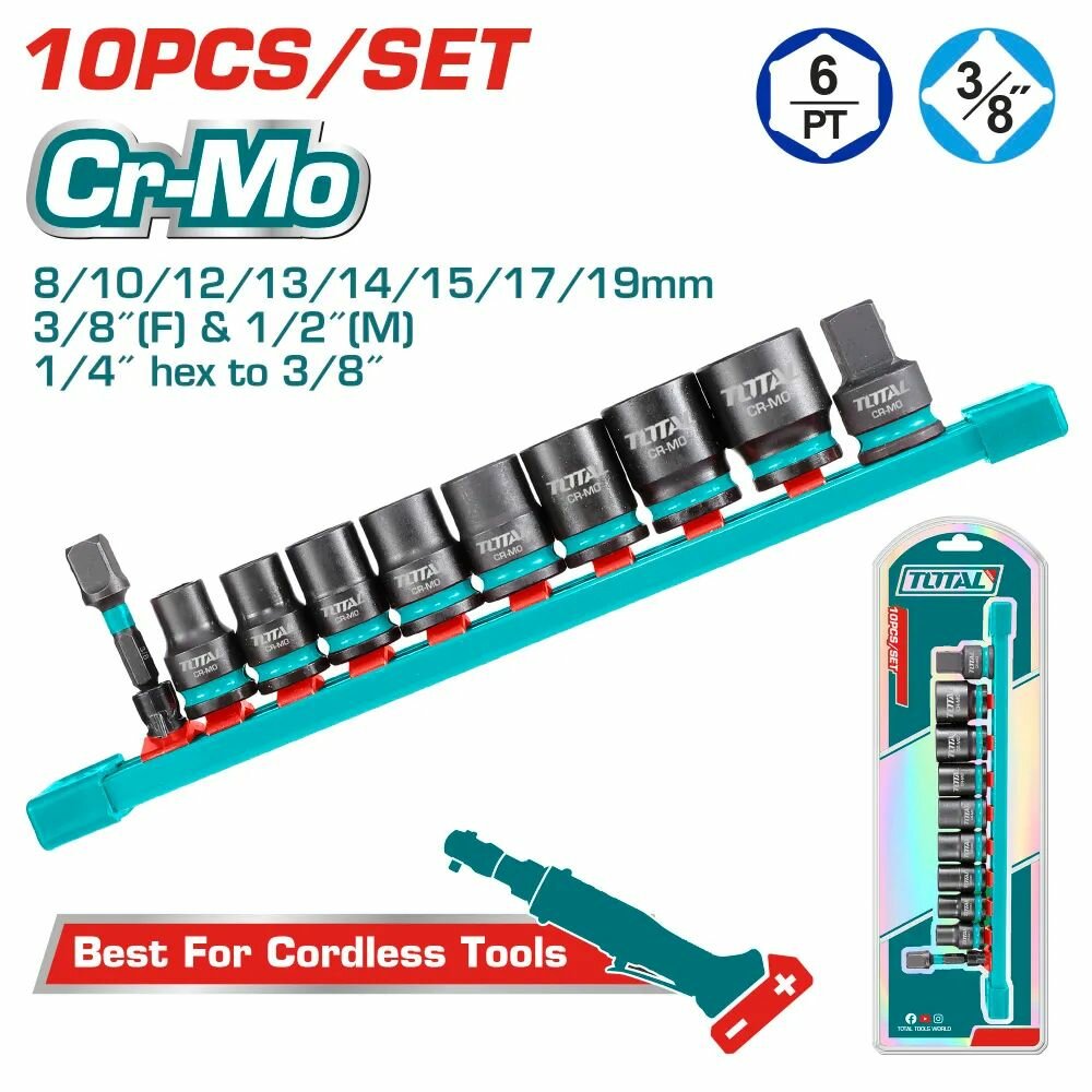 Набор головок TOTAL THTISD38104, хромомолибден, 10 предметов