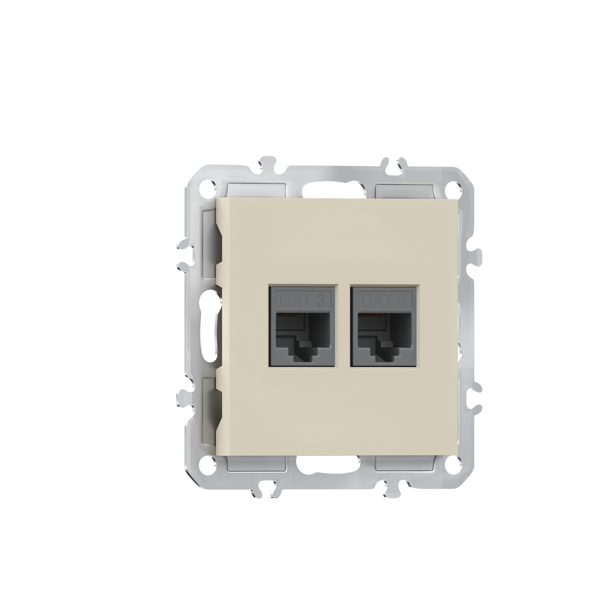Розетка комбинированная RJ11 + RJ45 cat.6 (телефон + компьютер), цвет матовый кремовый, серия A07, Donel