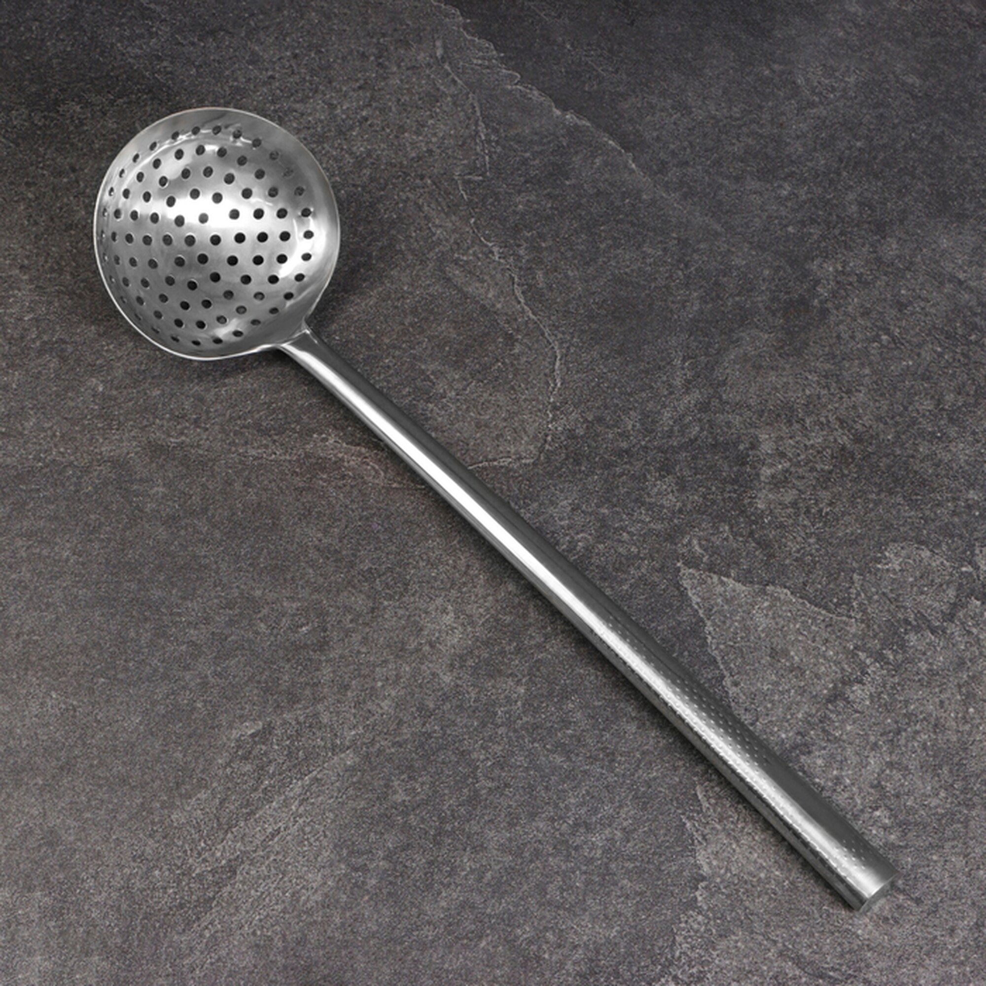 Шумовка Шафран, для казана, узбекская, серебристая, металлическая ручка, 53 см