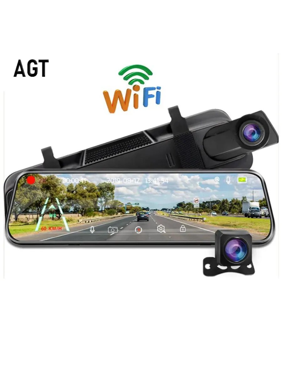 Зеркало заднего вида Lingtong для авто, с двумя камерами, 10", 10" IPS экран, 2 объектива，WIFI