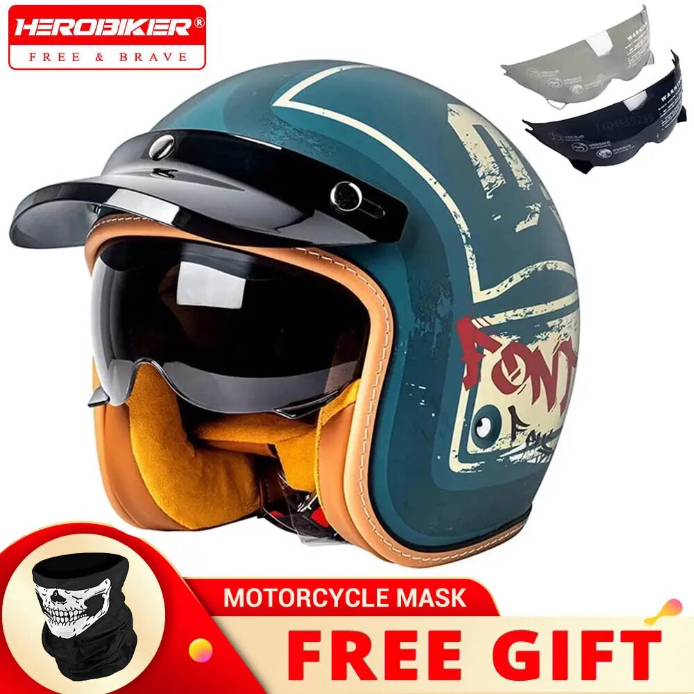 Ретро мотоциклетный шлем, мотоциклетные шлемы 3/4 с открытым лицом, DOT-сертификация, XXL, MT-5-H