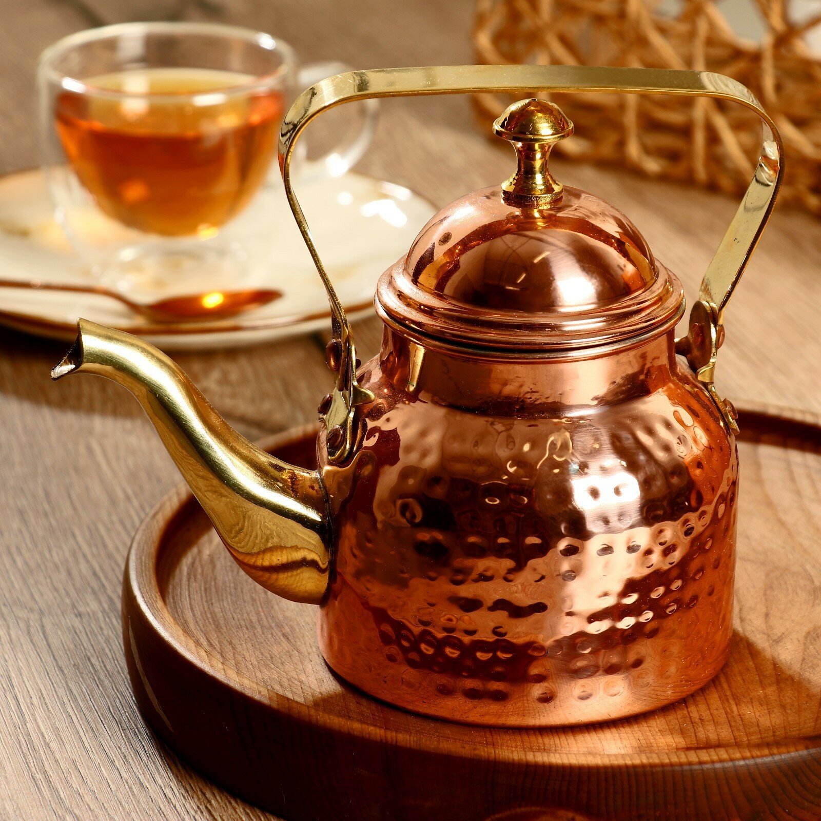 Чайник медный для газовой и электрической плиты, 500 мл, Латунь, медь, никель