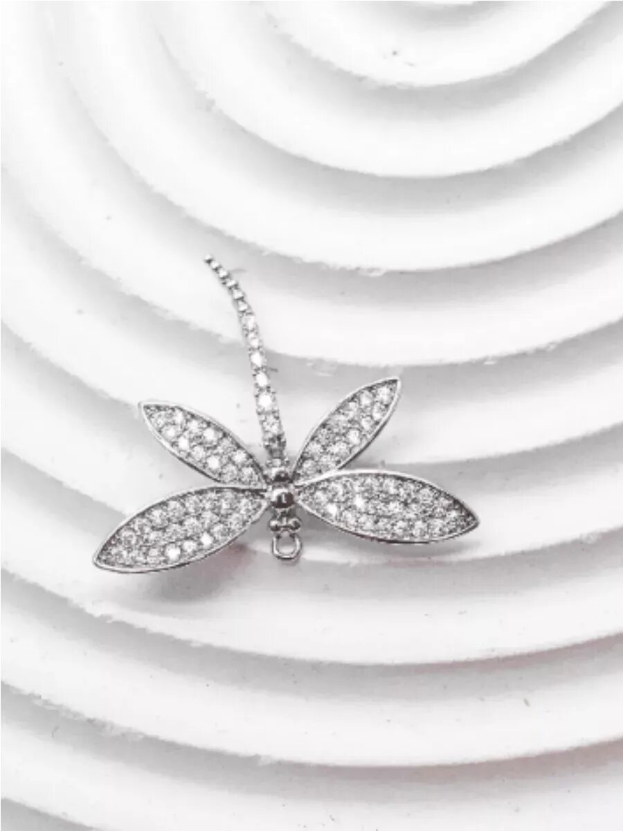 8255 Подвеска родированная стрекоза с фианитами 1 штука люкс