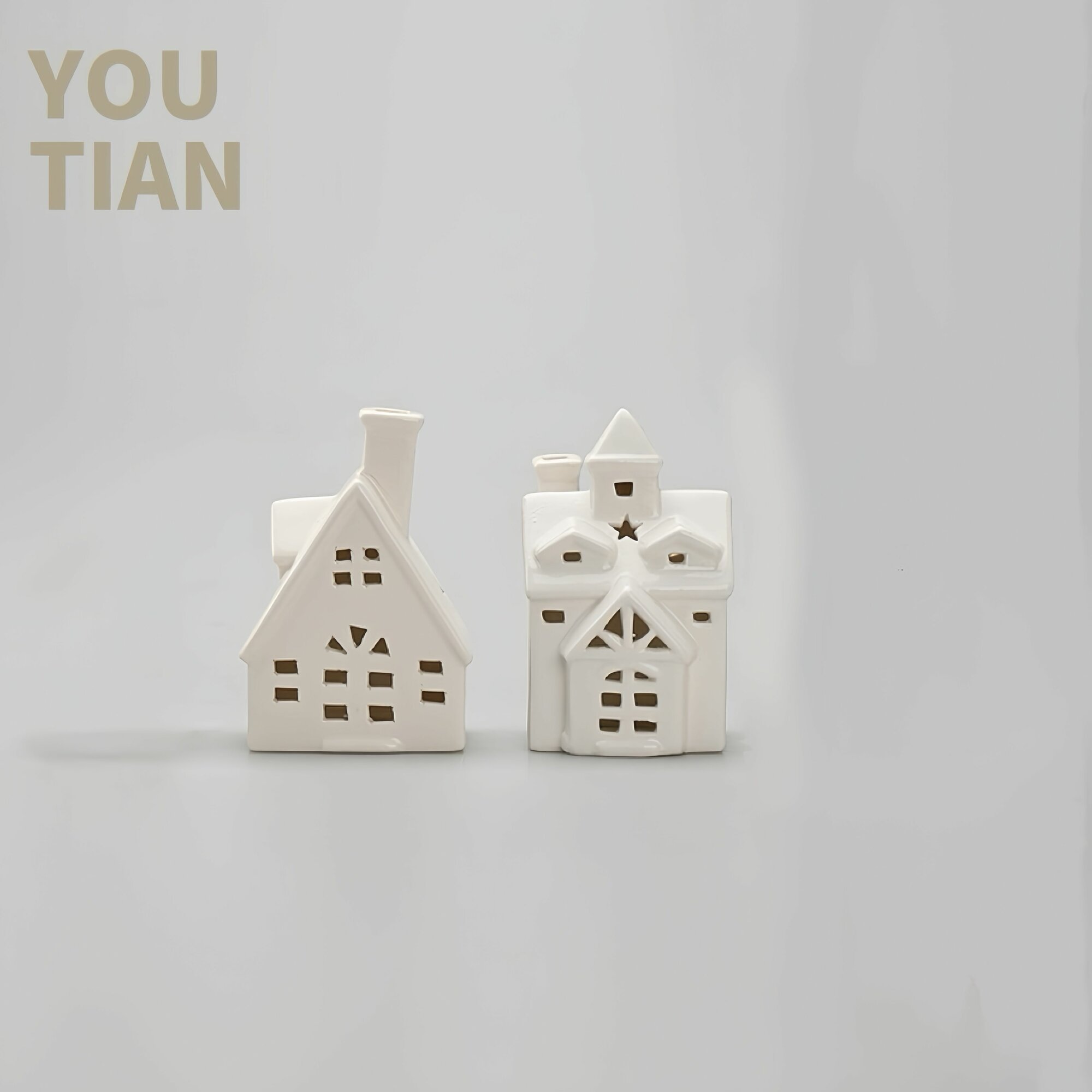 Фарфоровые новогодние домики со светом - праздничный декор для уюта и волшебства (2 шт)