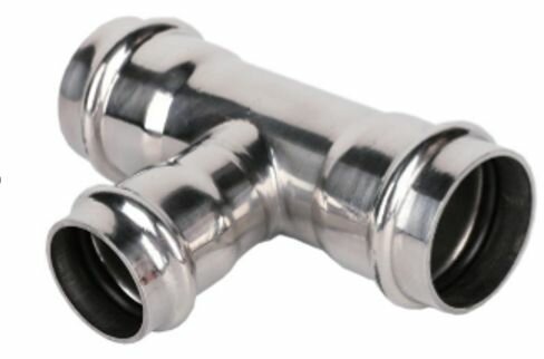 Трехраструбный пресс-тройник из нержавеющей стали 22*22*22mm, TIM, арт. ZTI.531.222222, ZTI.531.222222