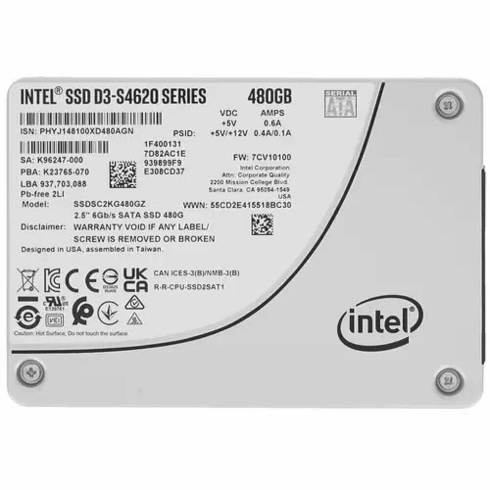 SSD диск Intel SSD 480Gb S4620 серия SSDSC2KG480GZ011Z SATA3.0, 3D2, TLC, 2.5"