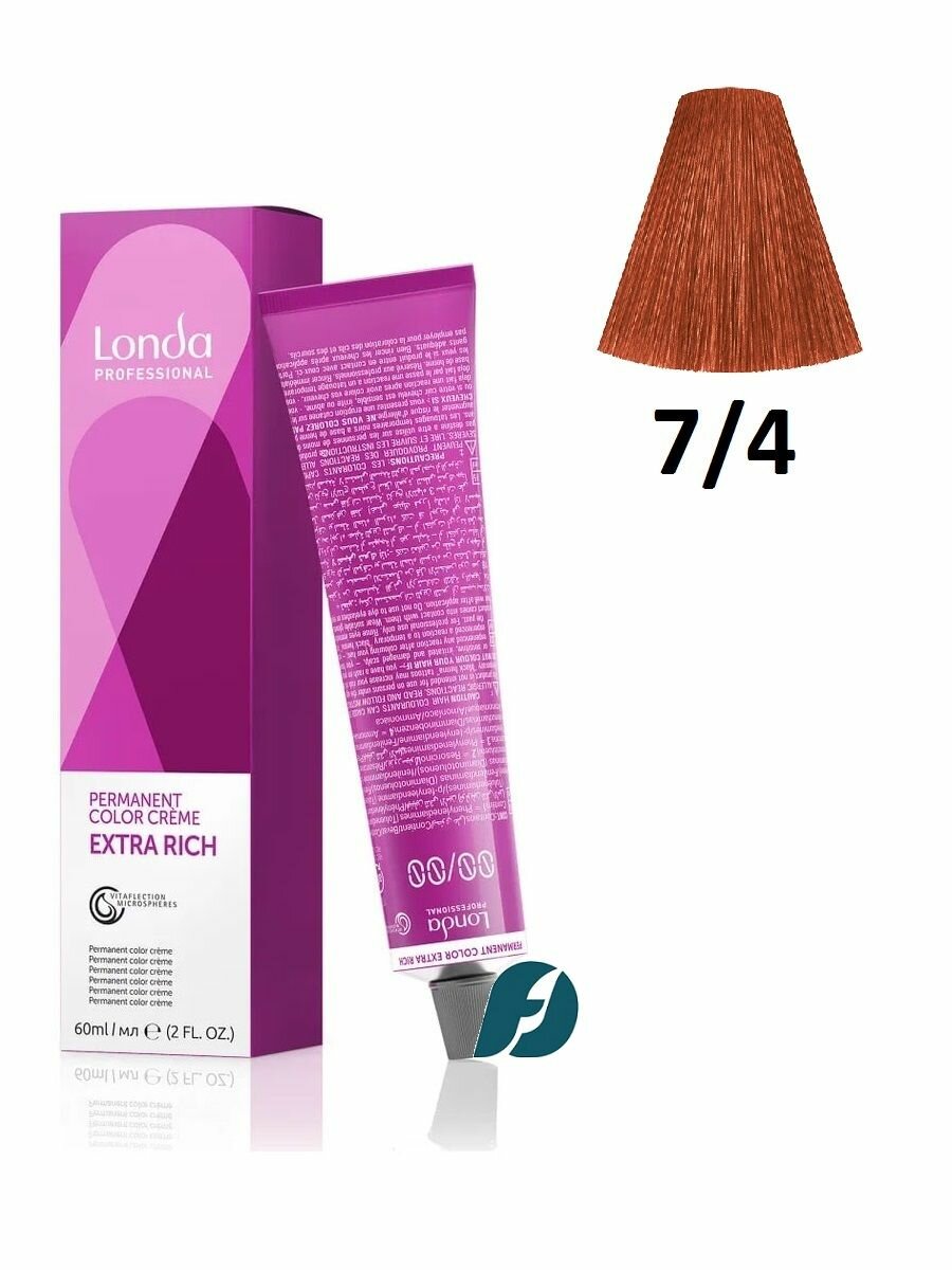 Londa Professional Permanent Color 7/4 Стойкая крем-краска для волос - Блонд медный, 60 мл