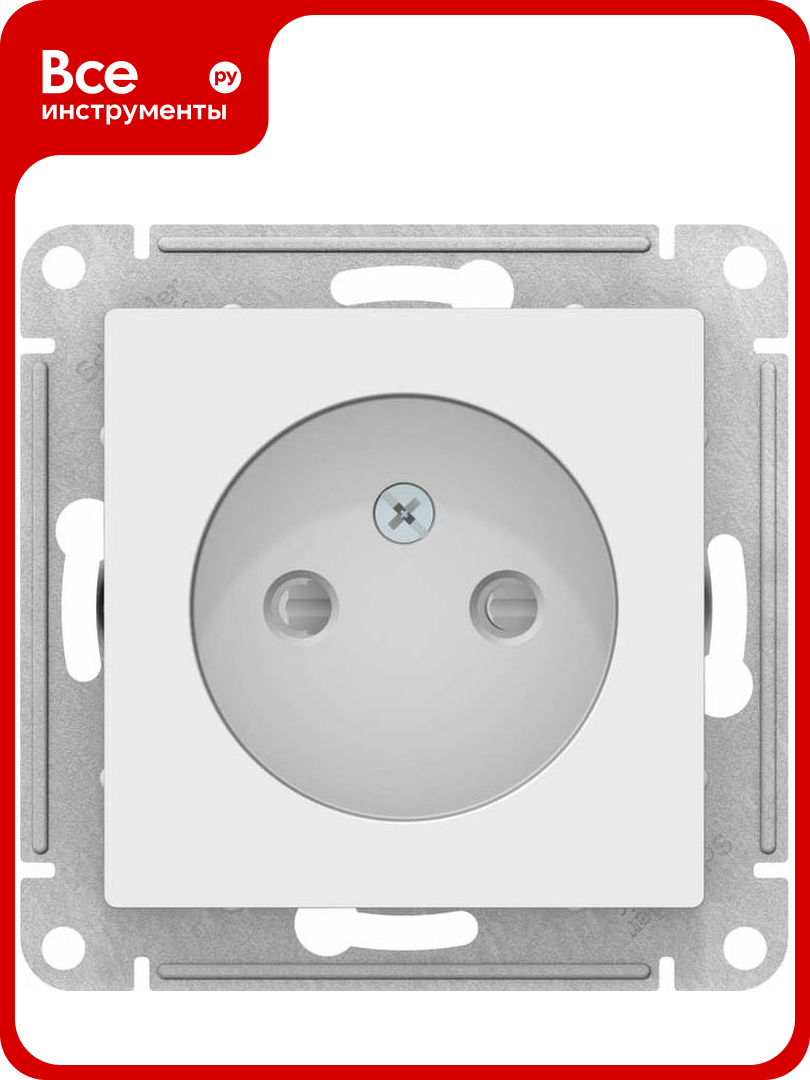 Механизм розетки Systeme Electric 1-м СП ATLAS DESIGN без заземления, защитные шторки, 16А, белый