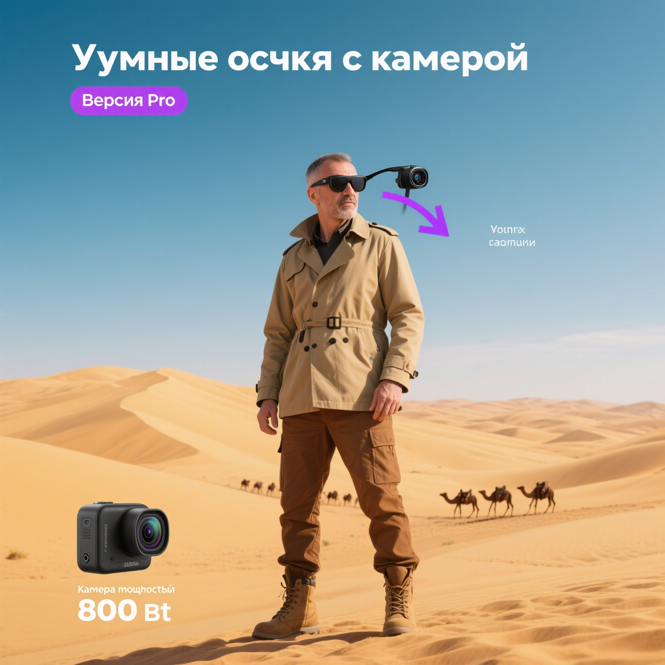 Умные очки с HD камерой Sony, 800Вт, для прослушивания песен, фото и видео