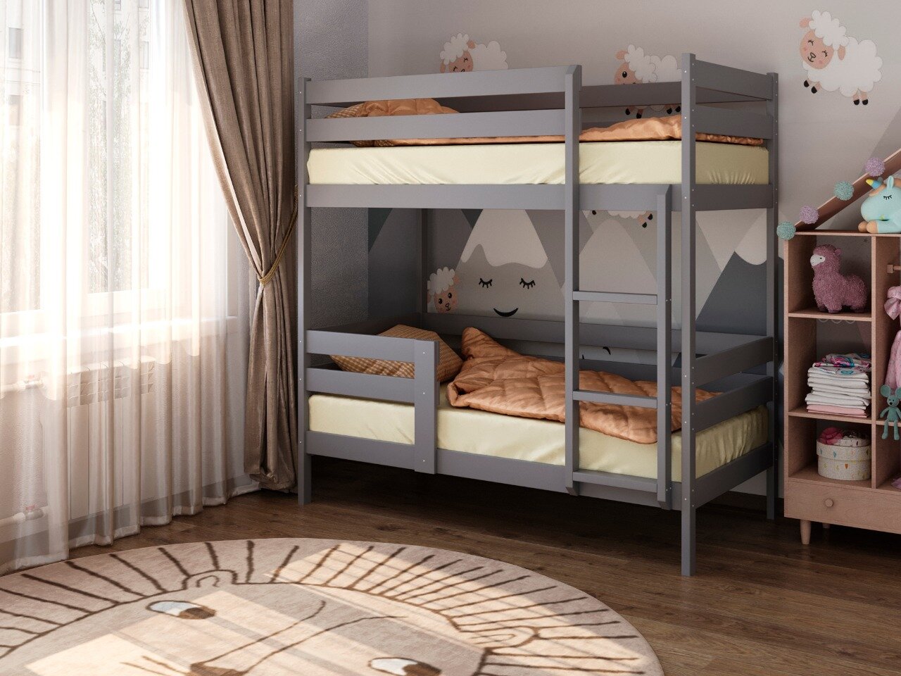 Детская кровать двухъярусная 160х80 "SWEET HOME 3", массив берёзы, серый