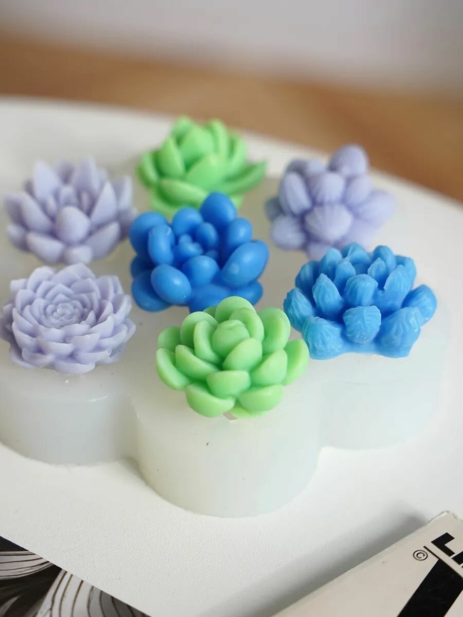 Силиконовый молд Суккуленты 7 видов для рукоделия и творчества, 1 шт