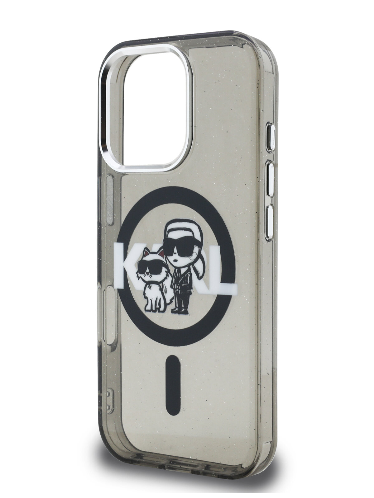 Чехол Karl Lagerfeld для iPhone 16 Pro Max с магнитами MagSafe, с блестками, черный