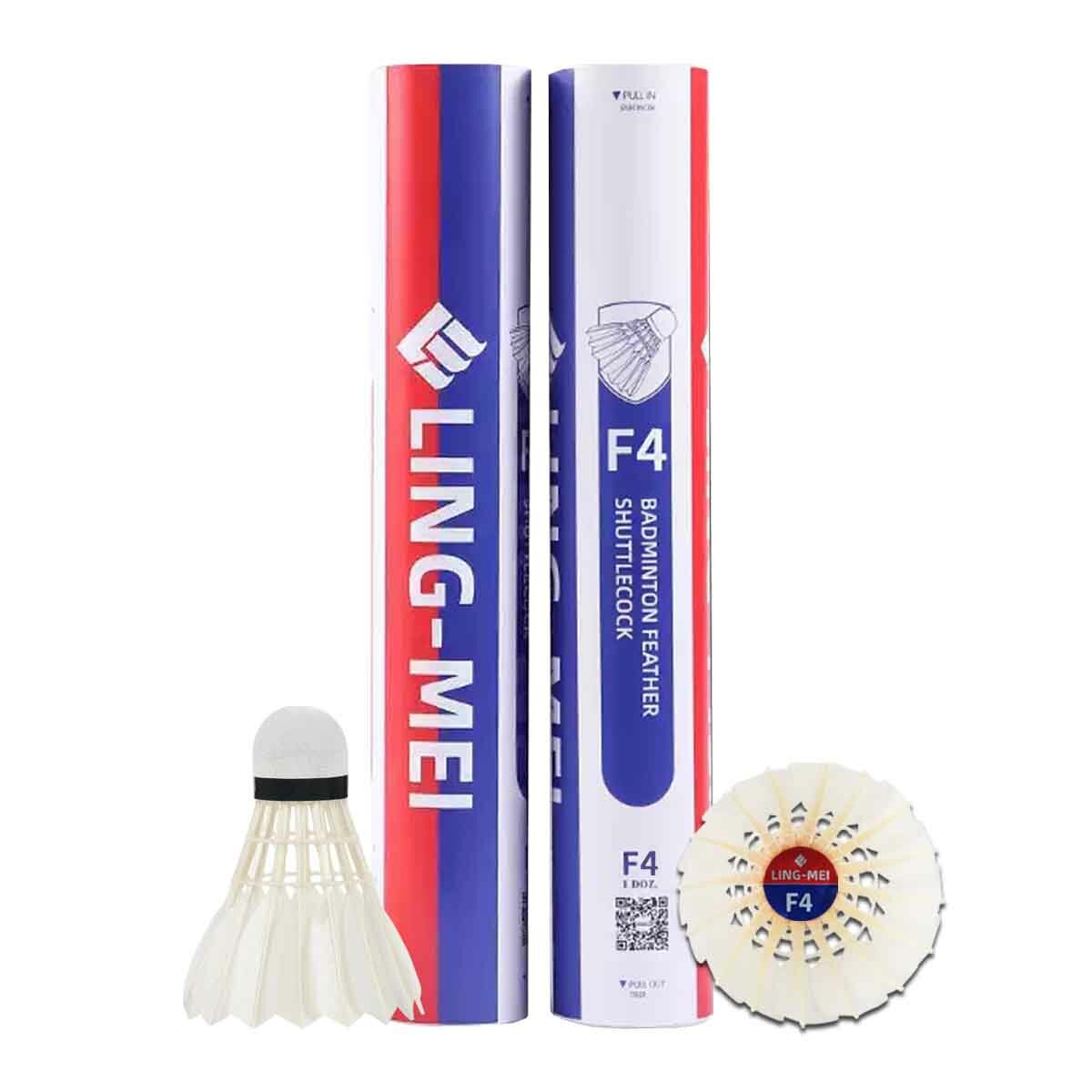 Перьевые воланы для бадминтона LING-MEI F4, пробка, перо, 12 штук