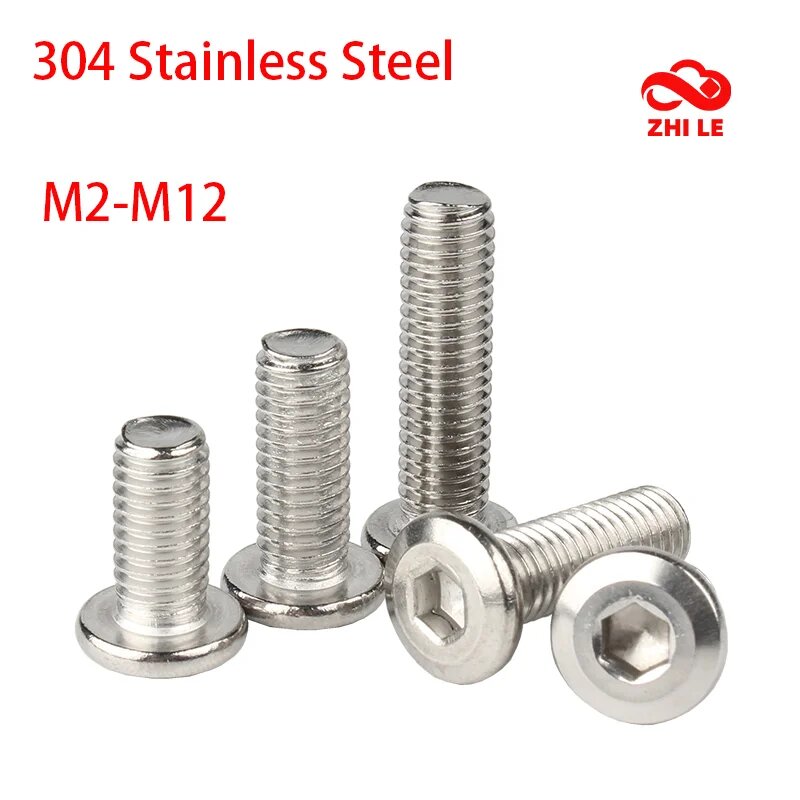 M2-M12 Болты с шестигранной головкой, большие болты с плоской головкой, набор шестигранных винтов из нержавеющей стали 304, компьютерный металлический болт, винт с шестигранной головкой M3 M4 M5 M6