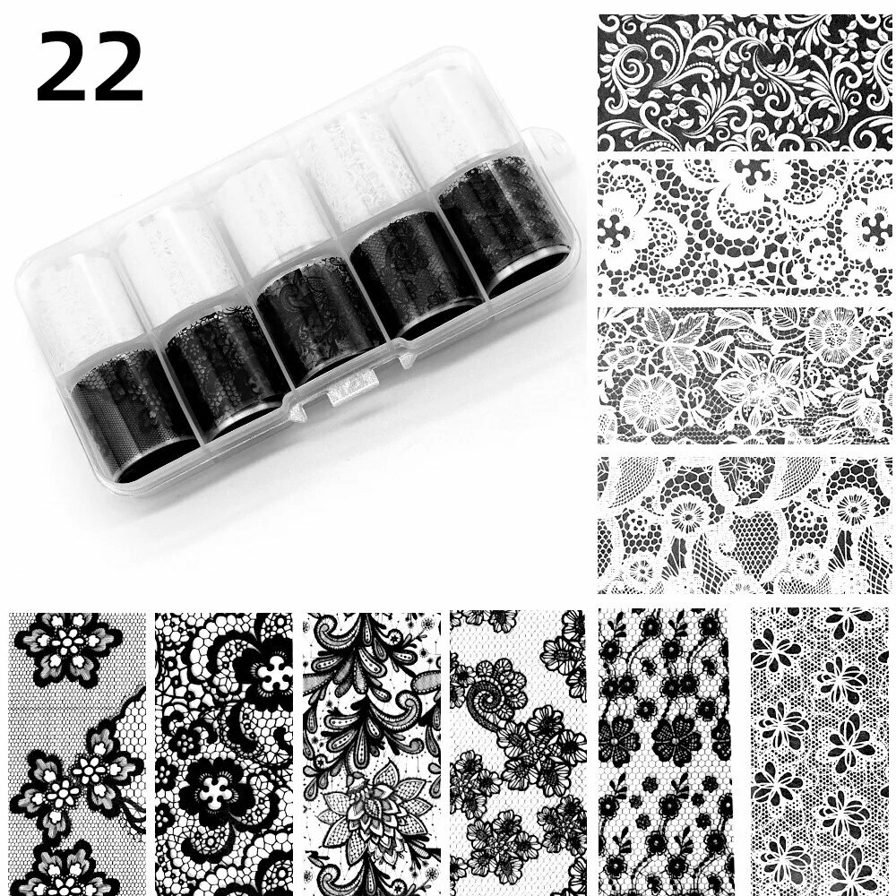 Кружевная переводная фольга для ногтей RPXBGUCKARHG, 10 рулонов Mix