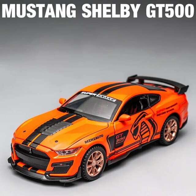 1:32 Ford Mustang Shelby GT500 Alloy Muscle Car Модель со звуком и светом, детская игрушка, коллекционная, подарок на день рождения