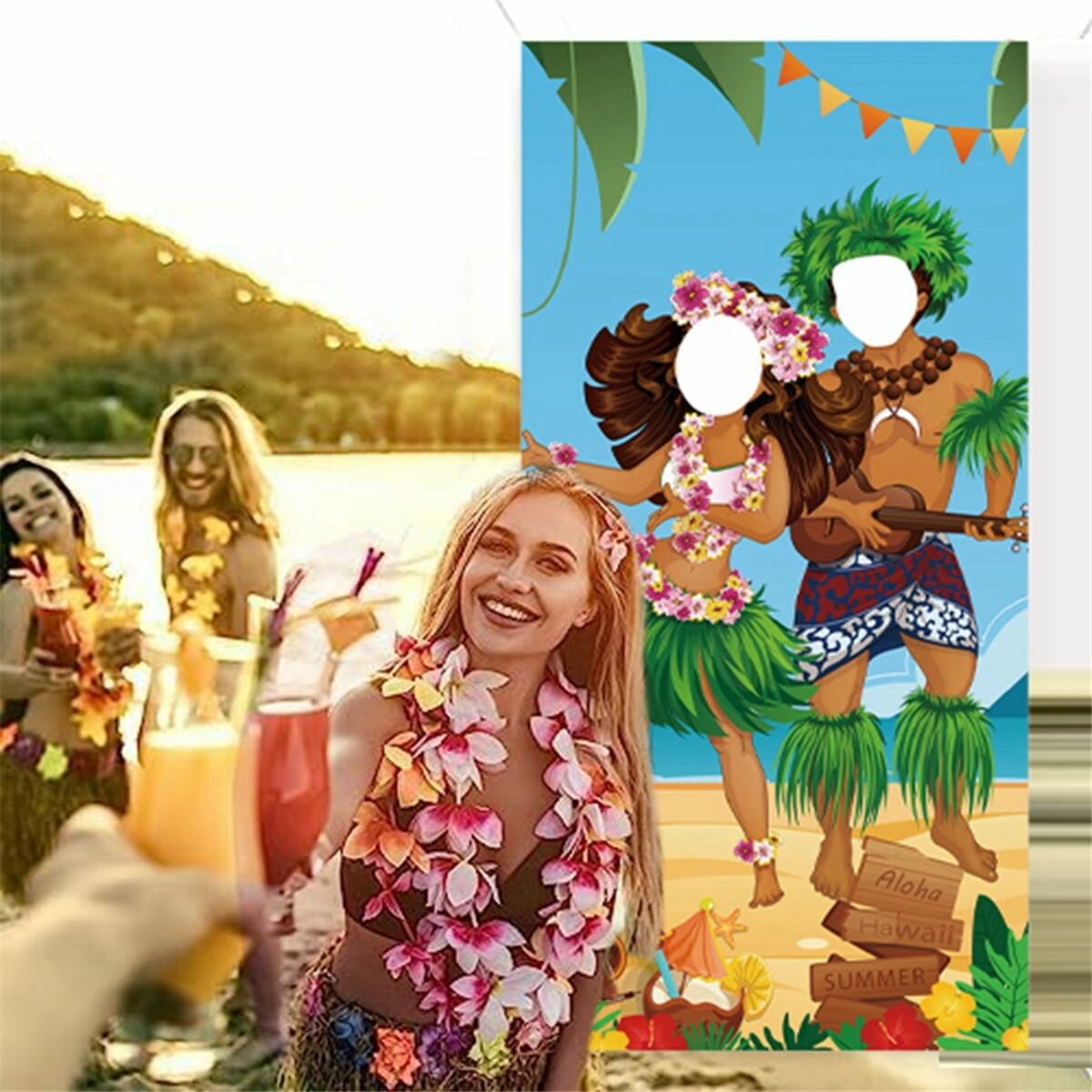 Украшения Для Гавайской Вечеринки Луау Фото Баннер Propsaloha 71 X 35,5 Дюймов