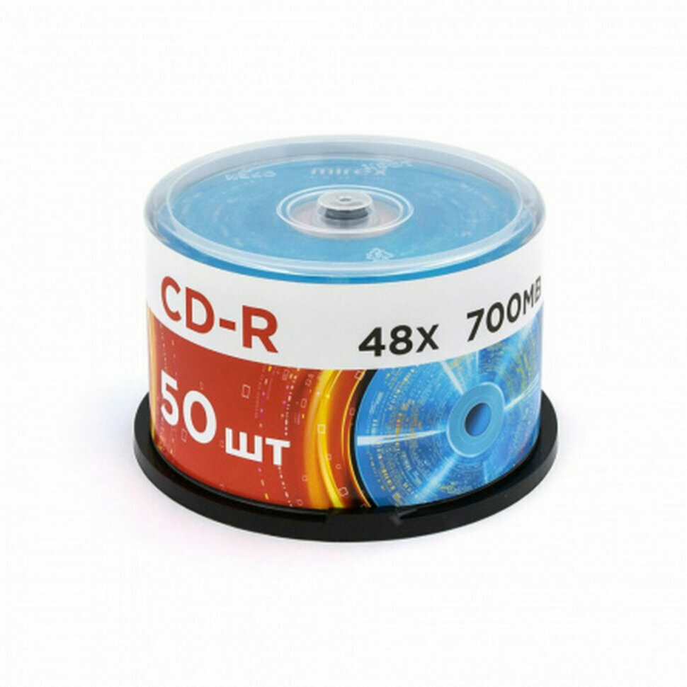 Диск CD-R MIREX, 700 Мб, 48x, Cake Box (упаковка на шпиле), комплект 50 шт, UL120051A8B, 514023