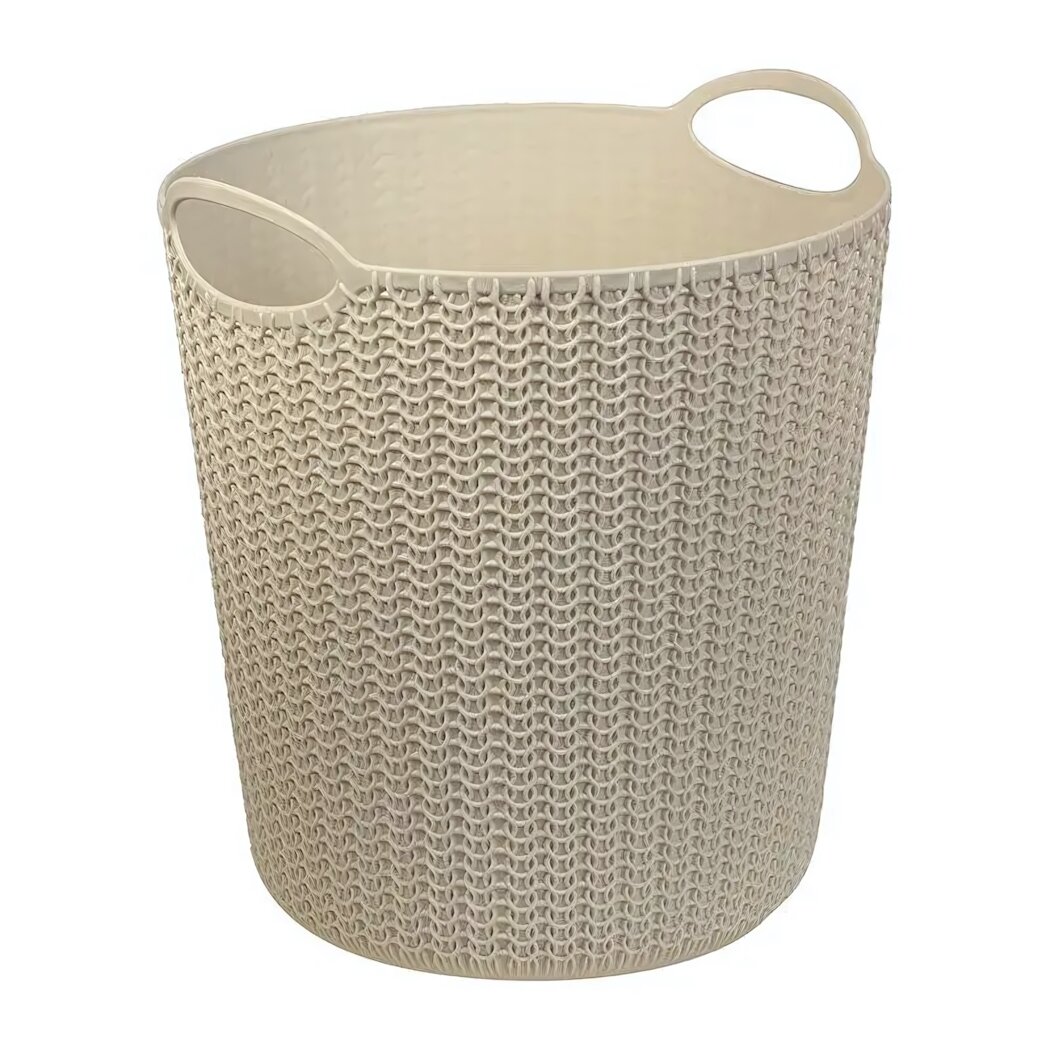 Корзина для бумаг 10л, пластик под ротанг, бежевая, с удобной ручкой