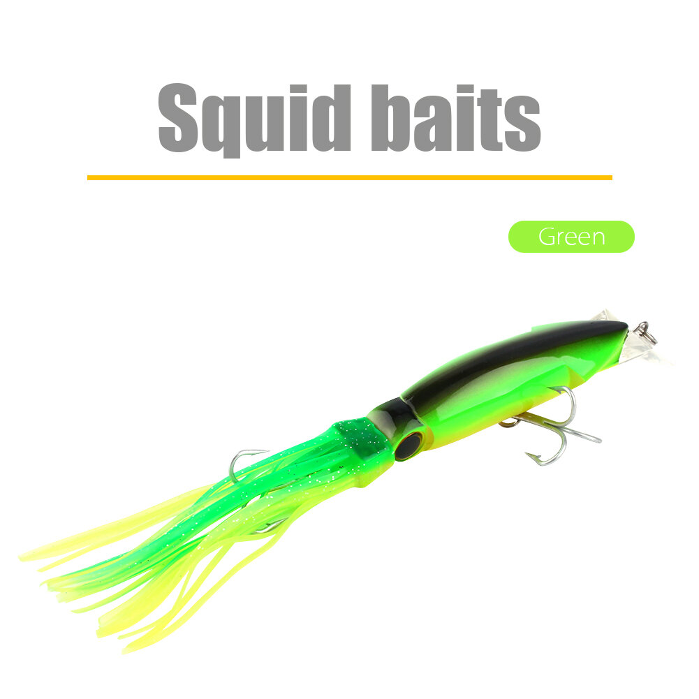 Рыболовные приманки 24 см/40 г, приманки для кальмаров, наживка для рыбы, воблер, джиг, тройной крючок, зеленый
