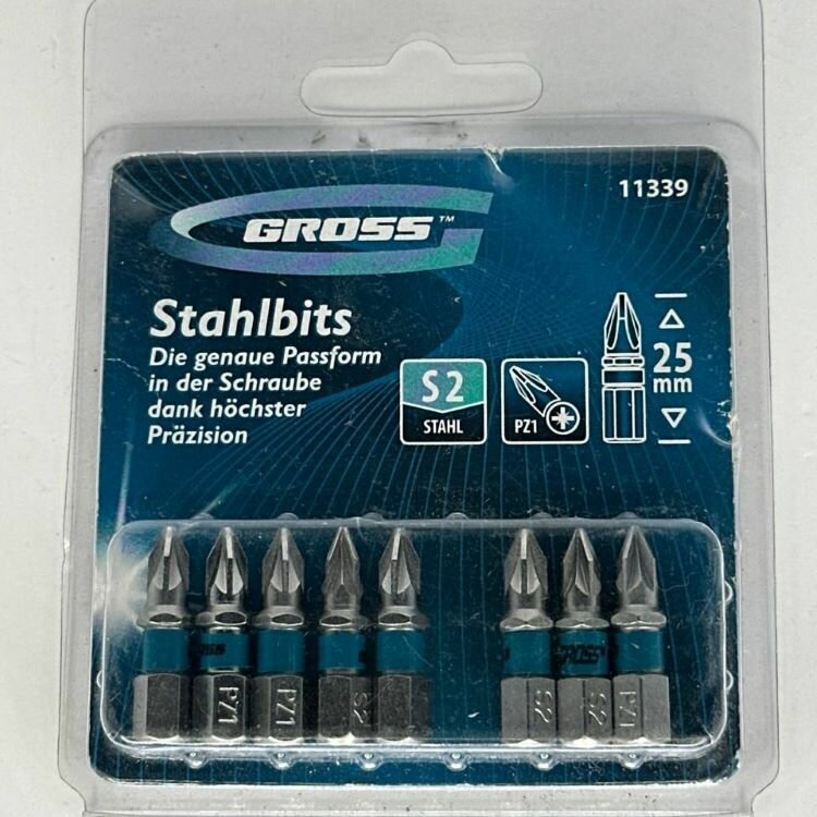 Бита шуруповерта PZ1 25мм крестовая сталь S2 GROSS