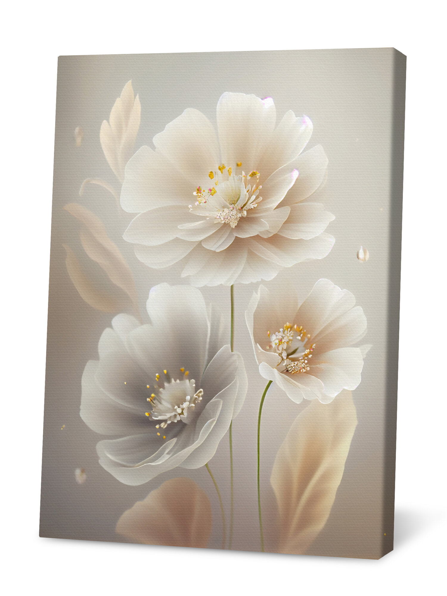 Картина на холсте Цветы , серый фон , кремовая, 30х40см , DeFine