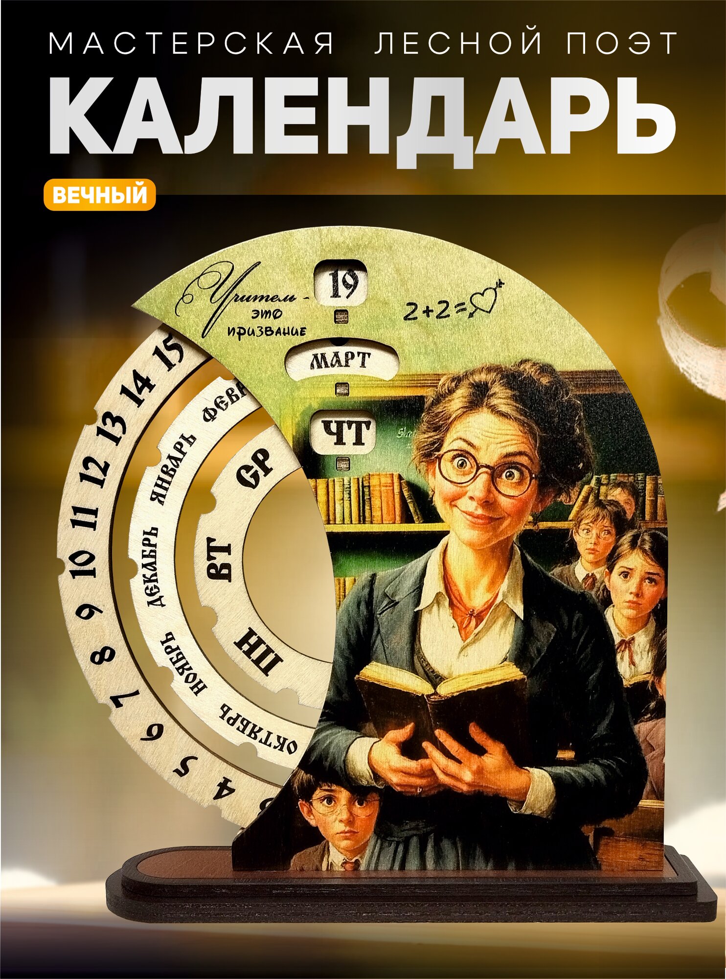 Настольный календарь "Подарок учителю", деревянный, вечный