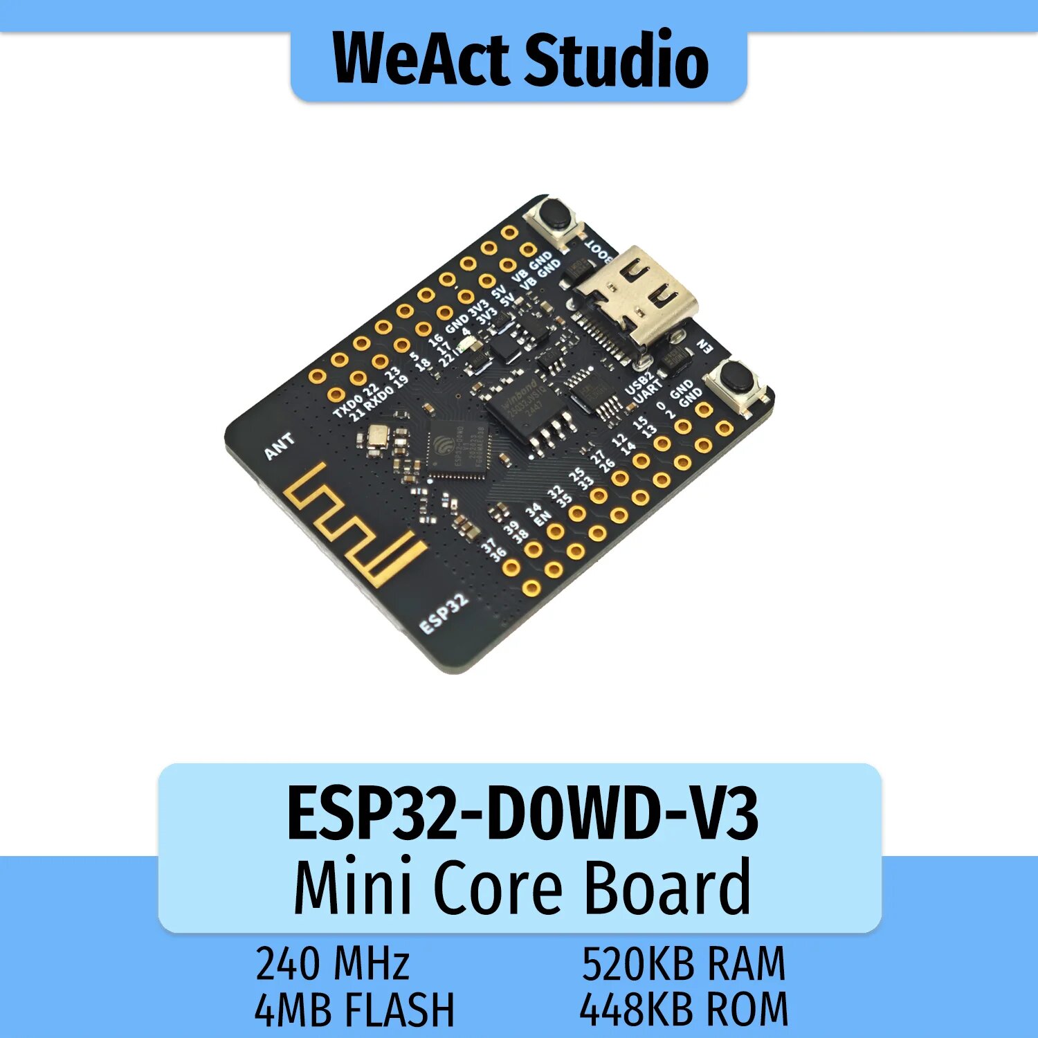 WeAct Studio ESP32-D0WD-V3 Mini Core Board 4MFlash