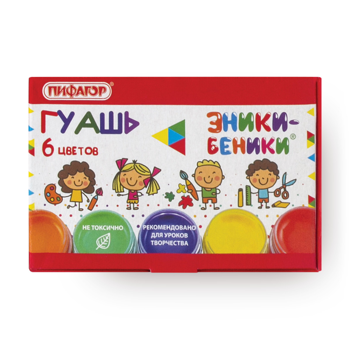 Гуашь Пифагор "Эники-Беники", 6 цветов, 10мл, матовые, для детей