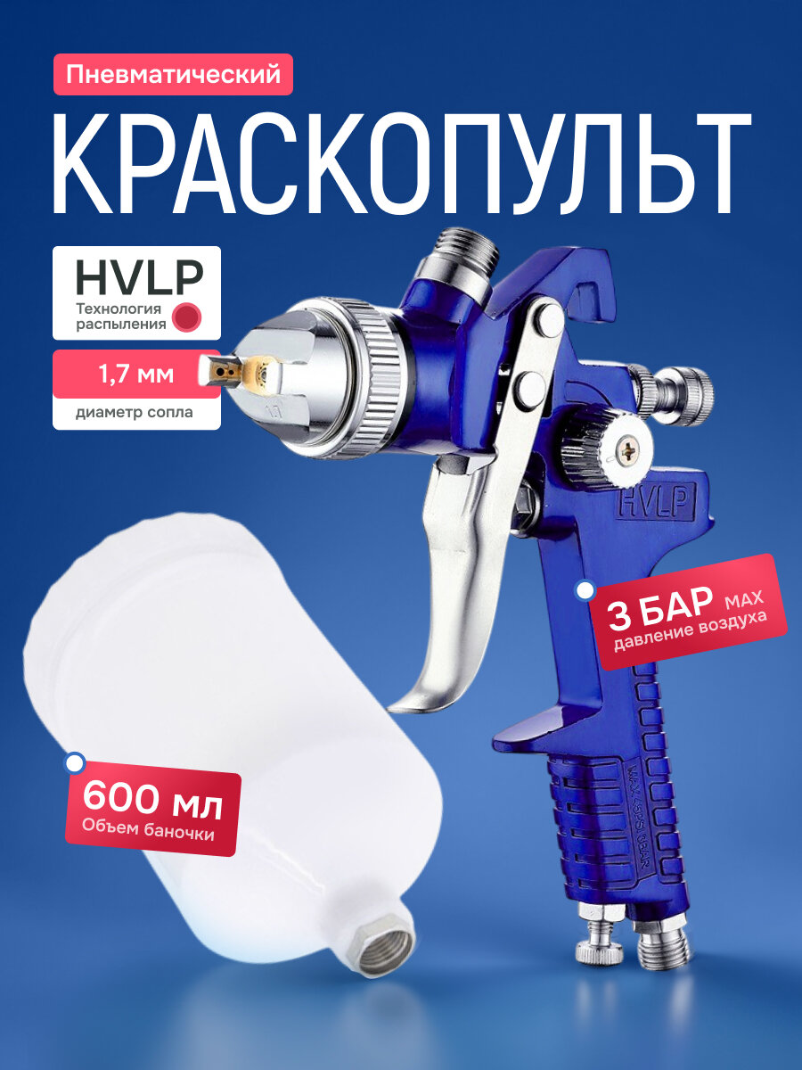 Краскопульт HVLP, HVLP H2000, верхнее расположение бака, 600 мл